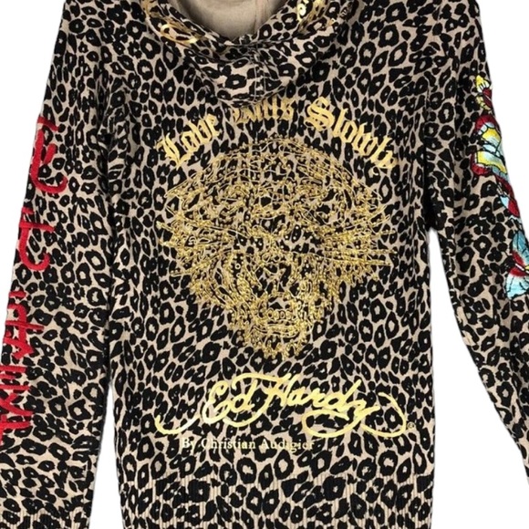 Ed Hardy | Tops | Ed Hardy Y2k Vintage Animal Print Zip Front Hood ...
